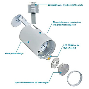 Arcfox 7W LED Track Lighting Heads 3000K 2 Wire Single Circuit J Type Track Light Rail Dimmable Ceiling Spotlight Fixture CRI90 for Dining Room Bedroom Accent Lighting 6 Pack