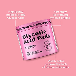 Glycolic Acid Pads with Vitamin C - Toner Pads for Face Cleansing With Tea Tree Oil - Exfoliating Pads with 20% AHA & Vitamins E, B3, B5 - Facial Peel Resurfacing Pads, Glycolic Acid Peel (50)