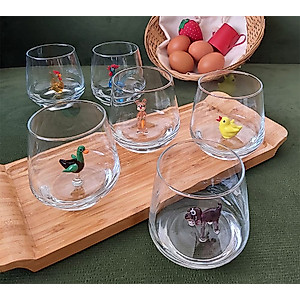 HeguSun 3D Drinking Glass Cup with Cute Chick Inside,Handmade Glass Animal Figurine,Stemless Glass for Water,Wine,Milk,Beverages, Easter Gift for Boys Girls Kids (Chick)