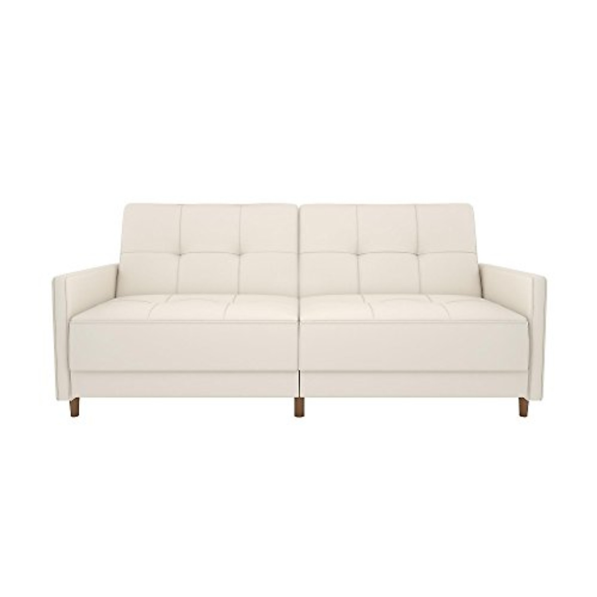 DHP Andora 76 Inch Futon Sofa Bed in Faux Leather, Modern Upholstered Couch Sleeper with Button Tufted Back and Seat, White