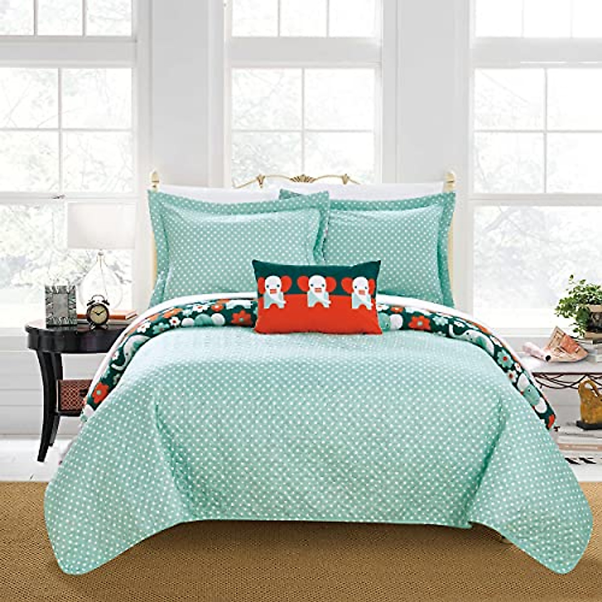 Chic Home Marsh 4 Piece Reversible Quilt Set Cute Elephant Friends Youth Design Bed in a Bag-Decorative Pillow Shams Included, Full, Multi Color