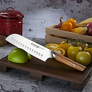 CUTLUXE Santoku Knife – 7" Chopping Knife – Olive Wood Handle – Full Tang – Olivery Series