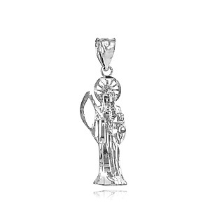 .925 Sterling Silver Nuestra Señora de la Santa Muerte Our Lady of the Holy Death Catholic Pendant - Pendant Only