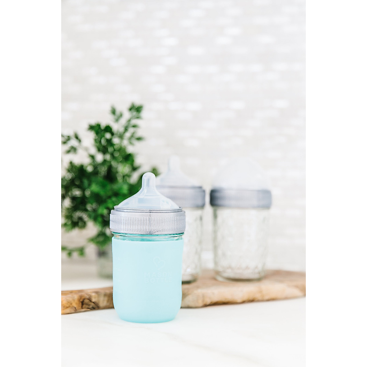 Mason Bottle 8 Ounce Glass Baby Bottles: Wide Neck, Slow-Flow Nipples w/ 1 Silicone Sleeve, Non-Toxic, BPA and BPS Free, 100% Made in The USA (3 Pack)