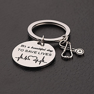 Heartbeat Keychain Gift for Nurse Doctor It's a Beautiful Day to Save Lives Medical Student Gift Stethoscope Charm Jewelry (beautiful day to save lives)