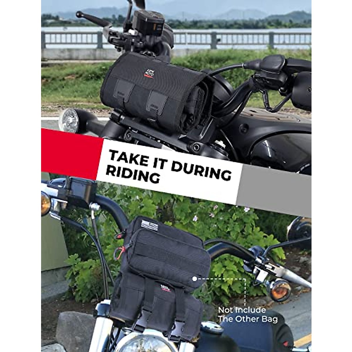KEMIMOTO Motorcycle Tool Bag [Tool Not Included], Handlebar Tool Roll Black Tool Organizer with Elastic Loops Pockets Durable Tool Pouch for Motorcycles Softail Dyna Sportster