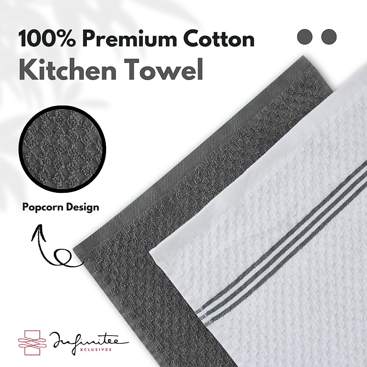 Infinitee Xclusives Premium Kitchen Towels – Pack of 6, 100% Cotton 15 x 25 Inches Absorbent Dish Towels - 425 GSM Tea Towel, Terry Kitchen Dishcloth Towels- Grey Dish Cloth for Household Cleaning