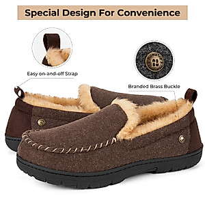 HomeTop Men's Memory Foam Moccasin Slippers, Indoor and Outdoor Warm Fuzzy Fleece House Shoes Coffee,10 US
