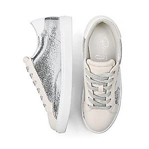PARTY Women's Fashion Star Sneaker Lace Up Low Top Comfortable Cushioned Walking Shoes, Dale-Silver Met-8