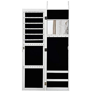 Giantex Jewelry Armoire Cabinet Wall Door Mounted with Full Length Mirror, Jewelry Organizer with Makeup Mirror, Ring Earring Slots, Necklace Hooks, Large Capacity Storage Jewelry Armoire (White)