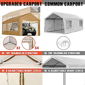 10'x20' Deluxe Metal Carport Garage Car Canopy, Height Adjustable Heavy Duty Car Shelter with Folding Windows, Portable Garage