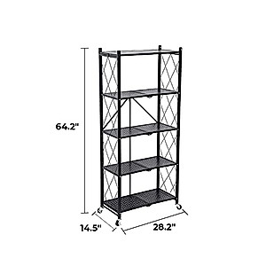 5-Tier Storage Shelves with Wheels, Heavy Duty Metal Shelf, Foldable Shelving Units, Storage Rack, Rolling Shelf No Assembly, Large Capacity Organizer Shelves for Garage Kitchen Warehouse Basement