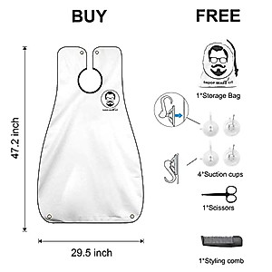 Dadop Beard Bib Kit, Beard Hair Catcher Waterproof Non-Stick for Men Shaving Apron Beard Catcher, with 4 Suction Cups, Nose Hair Scissors, Beard Comb and Portable Pouch, Best Gifts for Husband.