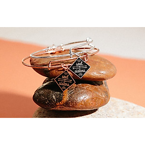 Alex and Ani Soul Sisters Expandable Bangle Bracelet for Women, Friendship Inscription Charm, Shiny Rose Gold Finish, 2 to 3.5 in