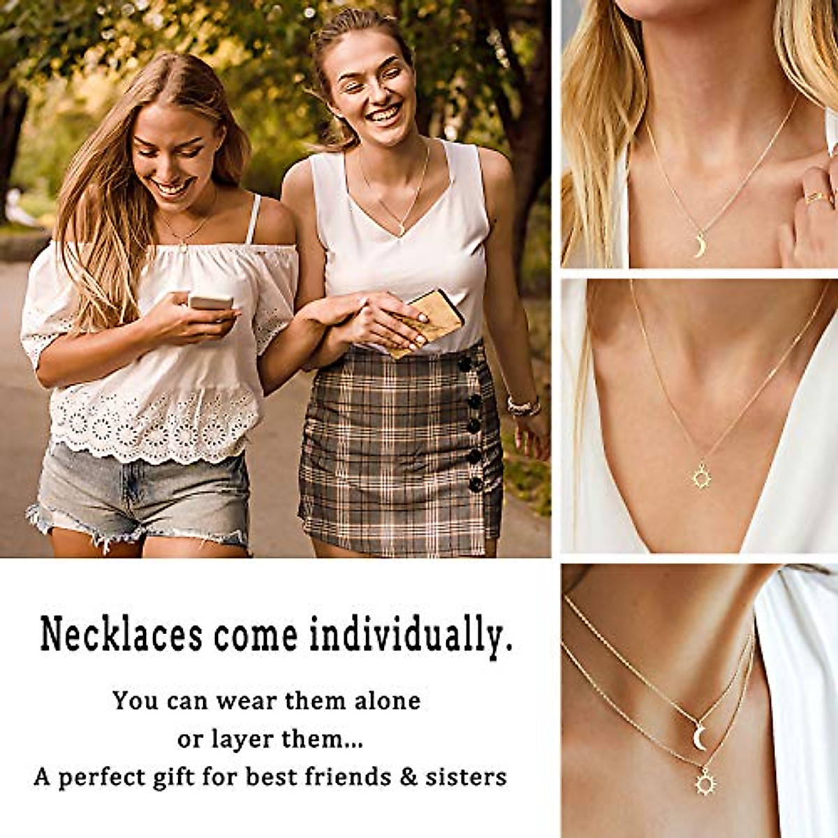 UNGENT THEM Sun and Moon Necklace Matching Best Friend Friendship BFF Necklaces for 2 Best Friend Birthday Christmas Graduation Gifts for Teenage Teen Girls Women Sisters