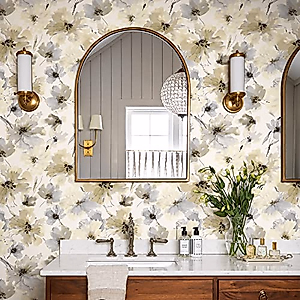 JiffDiff Watercolor Flower Peel and Stick Wallpaper Floral Peel and Stick Wallpaper Honey Wheat Yellow Wallpaper Stick On Wallpaper