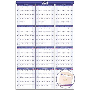 2023 Yearly Wall Calendar - Yearly Wall Calendar2023, 2023 Wall Calendar with Julian Date, From Jan.2023 to Dec.2023, Thick Paper, Vertical, 34.8" x 22.8" (Open) - Purple