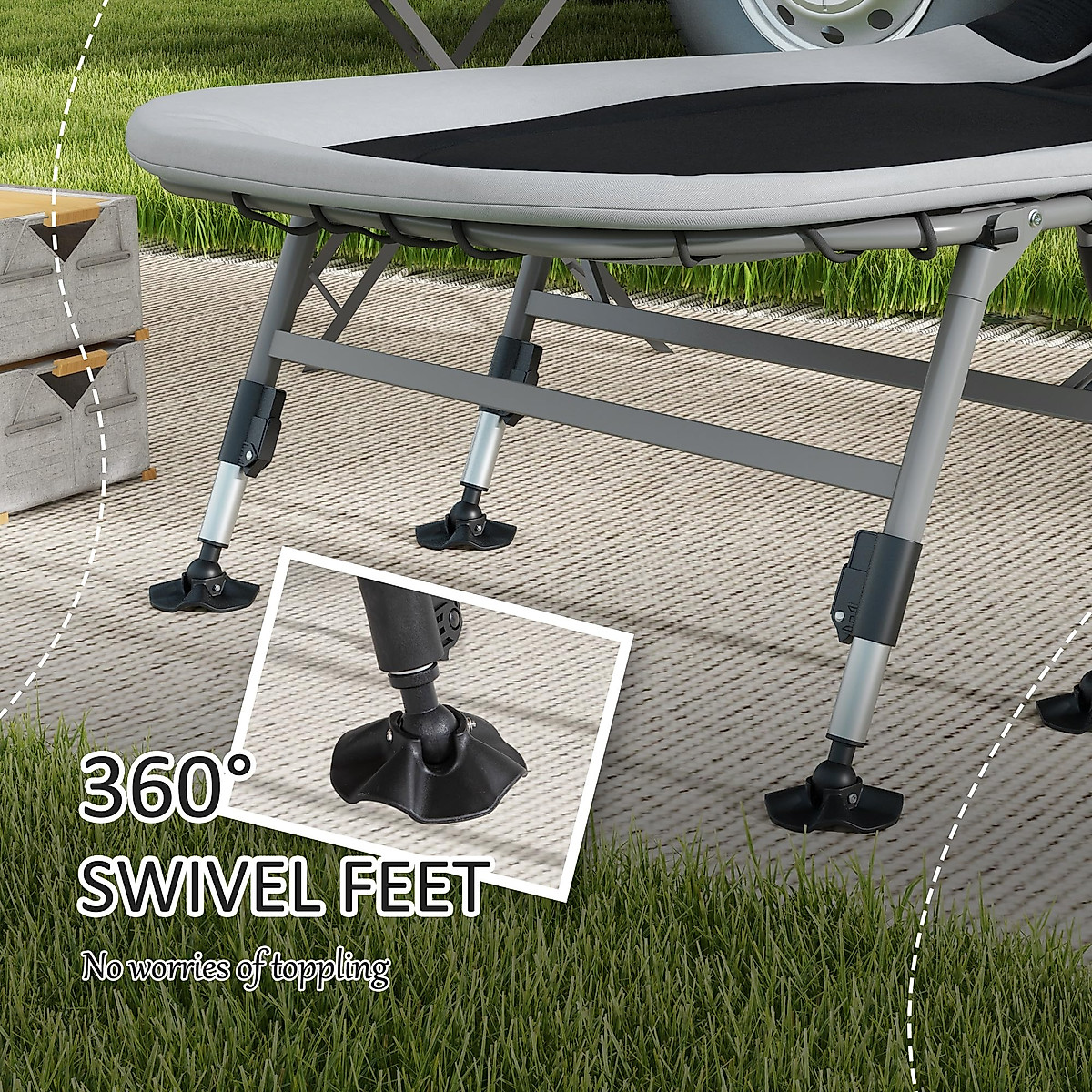 Outsunny Camping Cot for Adults, Folding Bed with Soft Padded Cushions & Headrest, 180° Adjustable Reclining Lounger, Heavy Duty and Portable with a 400 lbs. Capacity, Gray