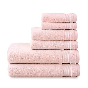 MARTHA STEWART 100% Cotton Bath Towels Set - 6 Piece Set | 2 Bath Towels - 2 Hand Towels - 2 Washcloths | Quick Dry Towels | Plush Towels | Absorbent | Ideal For Everyday Use | Blush Pink Towels