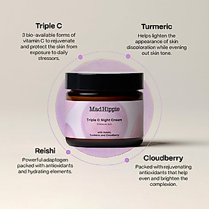 Mad Hippie Triple C Night Cream - Hydrating Face Moisturizer and Skin Brightening Face Cream for Women/Men, 3 Forms of Vitamin C, Anti-Aging Cream, 2.1 Oz