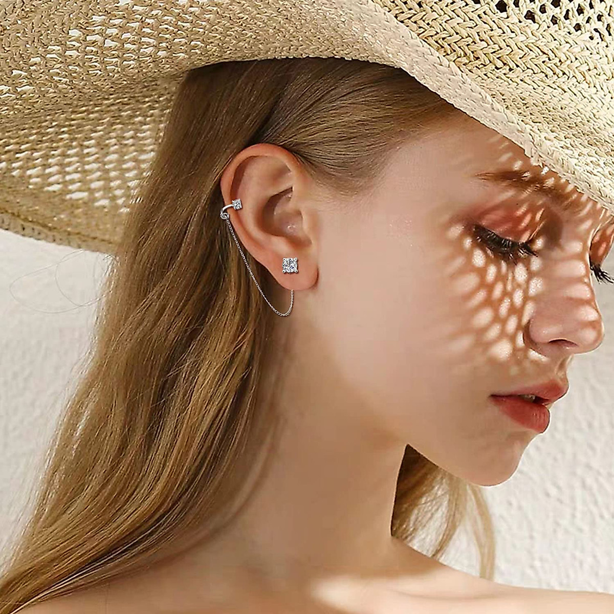 Cubic Zirconia Earrings - Crystal Ear Cuff Earrings Chain Sterling Silver Hypoallergenic Cubic Zirconia Earrings Rhinestones Drop Dangle Earrings 2 in 1 earrings Gifts for Women