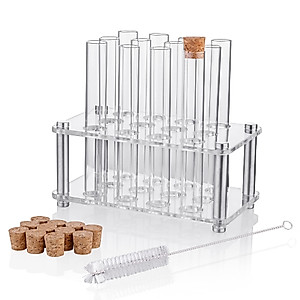 Ackers Transparent Acrylic Test Tube Bottle Small Glass Holder, Built-in Handle, 12 Tube Capacity, 0.87" (22mm) Holes for 25ML Test Tubes(Detachable)