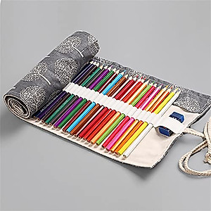 DIYOMR 24/36/72 Slots Pencil Wrap Pencil Rolls, Artist Colored Pencils Roll Up Bag Short Brushes Pouch Case Pencils Organizer for Drawing Coloring and Sketching (Trees, 72slots)