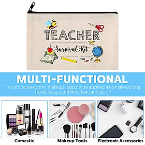 24 Pcs Teacher Appreciation Gift Makeup Bags Teacher Survival Kit Cosmetic Bags Canvas Zipper Pouch Travel Toiletry Case (7.1 x 4.3 Inch) Multicolor