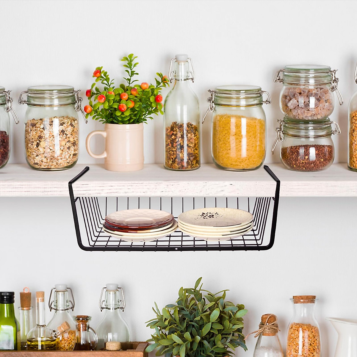 SOLUSTRE Fridge Drawer 2pcs Storage Rack Partition Wrought Iron Storage Basket Cupboard Shelf