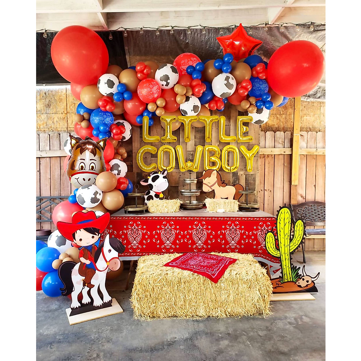 JeVenis Little Cowboy Baby Shower Decorations Western Baby Shower Decoration Wild West Baby Shower Balloons Cowgirl Tablecloth Horse Balloon