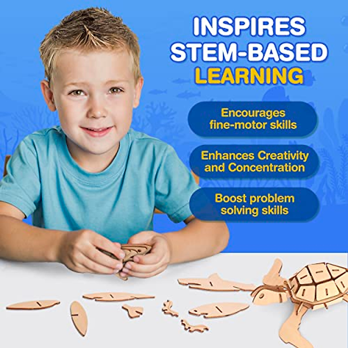 CoolToys Extraordinary Ocean Paint n' Play 3D Model and Craft Kit - Educational and Fun 3D Wooden Models Building and Painting Set for Kids Ages 6+ - Creative STEM Art Project for Boys and Girls