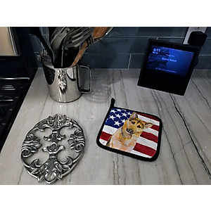 Caroline's Treasures BB9711PTHD German Shepherd #2 Patriotic Pair of Pot Holders Kitchen Heat Resistant Pot Holders Sets Oven Hot Pads for Cooking Baking BBQ, 7 1/2 x 7 1/2