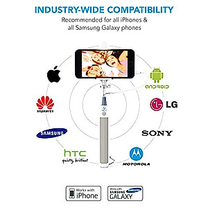 Premium 5-in-1 Wired Selfie Stick for iPhone 11 10 XR XS 9 8 7 6 5, Samsung Galaxy S10 S9 S8 S7 S6 S5 - Takes Selfies in Seconds, Get Perfect HD Photos - No Apps, No Downloads, No Batteries Required