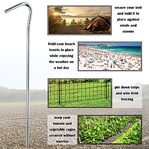 TARPATOP Galvanized 7” Tent Pegs – Set of 12 Anchoring Stakes - 1 Peg Puller – Accessory Tool for Hikers, Campers and Farmers – Great to Use for Outdoor Canopies, Gardening, Beach Shades, and Tarps