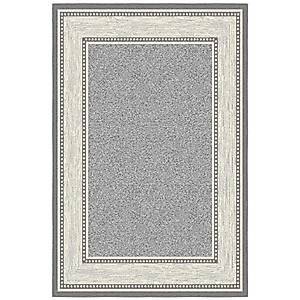 Ottomanson Ottohome Non-Slip Rubberback Bordered Design 5x7 Indoor Area Rug, 5' x 6'6", Light Gray