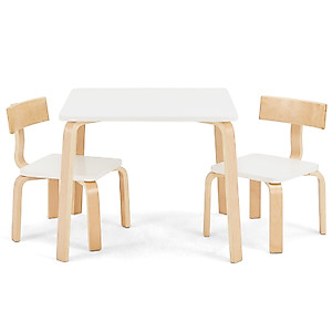 Danrelax Kids Table and Chairs Set - Children Activity Table w/ 2 Chairs, Kids Desk and Chair Set with Durable Birch Veneer, Playroom Daycare Furniture for Drawing, Reading, White Solid Wood