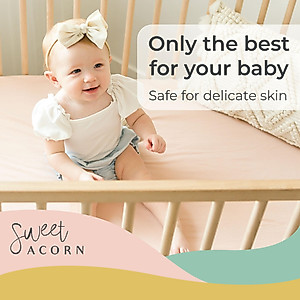 Sweet Acorn Fitted Crib Sheets - Organic Cotton Jersey Knit Crib Beddings - Fits Standard Baby Crib Mattress - 9" x 28" x 52" - Dahlia Pink