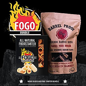 FOGO Fogostarters Natural Fire Starters, 30 Count Box and FOGO Barrel Proof Bourbon Barrel Blocks, Cask Strength Smoking Wood Chunks for Grilling, 2 Pound Resealable Bag, Bundle