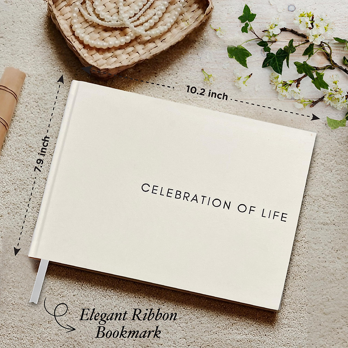 VEX ECOM LTD. Timeless Linen Funeral Guest Book Set - Premium Hardcover Funeral Book, Celebration of Life Guest Book, Memorial guest book, funeral sign in book, Guest Book for Funeral- Pen, Table Sign