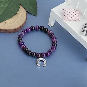 liforlove Horseshoe Bracelet Horseshoe Lucky Charm Jewelry Horseshoe Lover Gift Meaningful Jewelry Gift (Amethyst Horseshoe Bracelet)