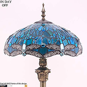 WERFACTORY Tiffany Floor Lamp Dragonfly Green Stained Glass Standing Reading Light 16X16X64 Inches Antique Pole Corner Lamp Decor Bedroom Living Room Home Office S622 Series