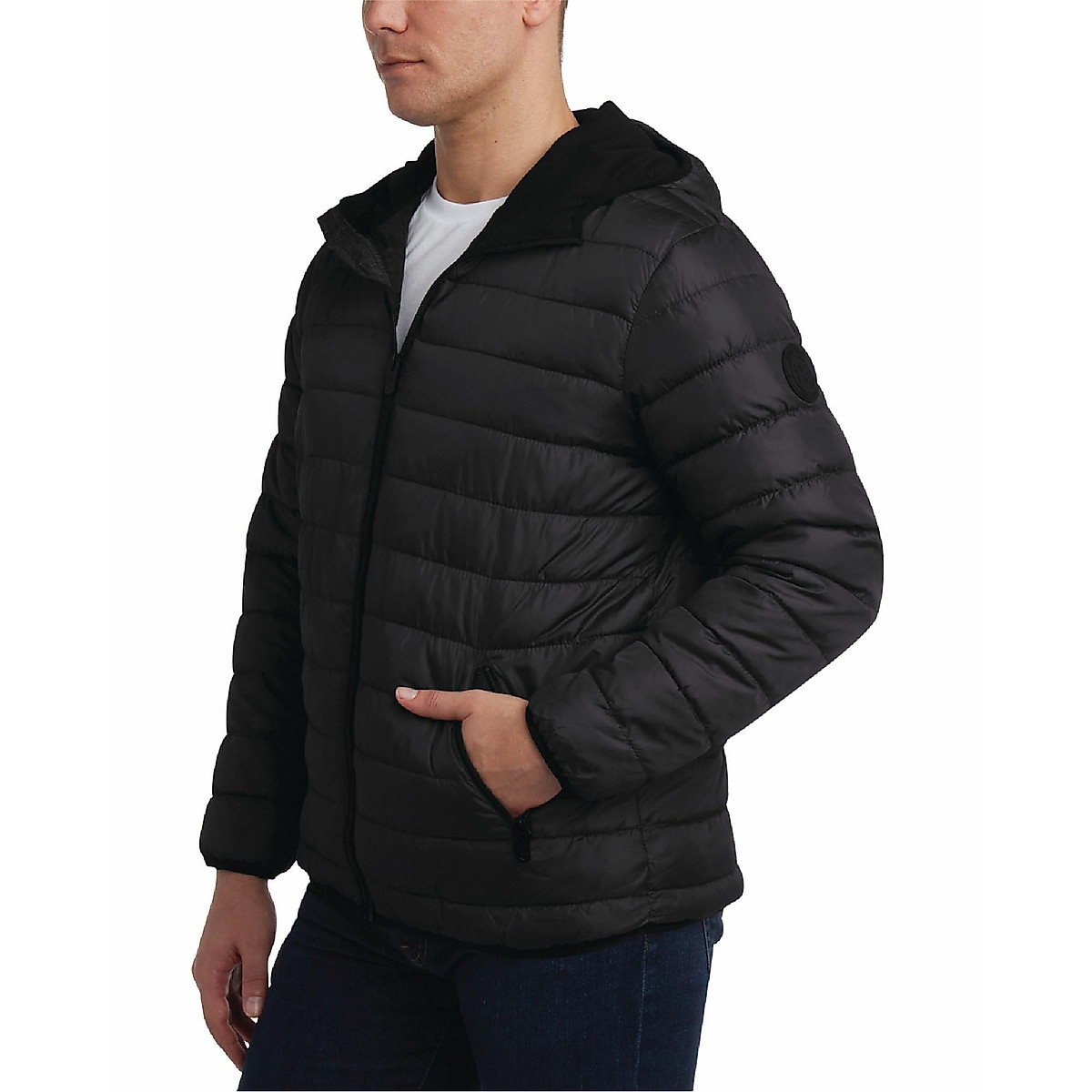 Perry Ellis Men's Winter Jacket - Soft Fleece Quilted Packable Puffer Hooded Down Jackets - Winter Jackets for Men (S-XXL), Size Large, Ink Black