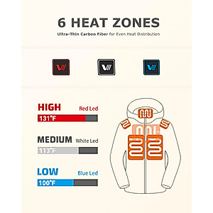 Venustas Unisex Heated Jacket with Battery, Heated Coat for Women and Men with Detachable Hood