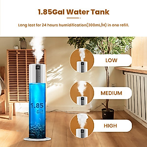 Smart Humidifiers for Bedroom Large Room, YOKEKON 7L/1.85Gal Cool Mist Top Fill Humidifier with 3 Speed Humidistat, Floor Humidifiers for Baby Kids Adults Home Yoga Sleep, Remote, White, Voice Control