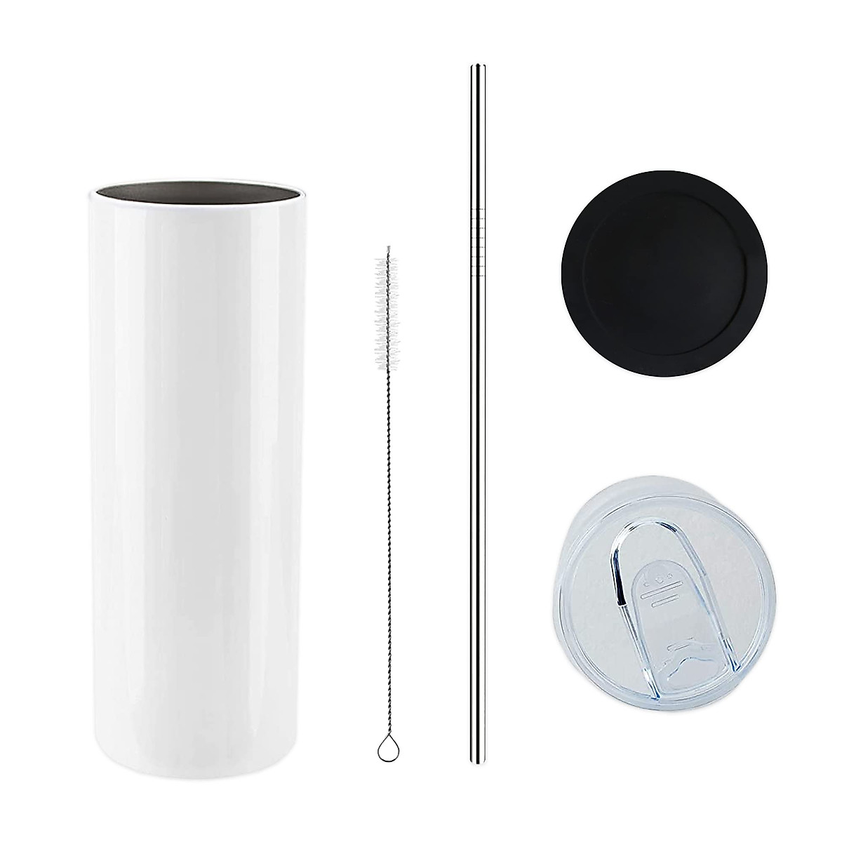 ProSub 20oz Straight Skinny Tumbler AAA Sublimation Blanks White - 12 Pack with Lids, Straws, Base Pads, White Boxes