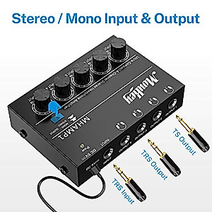 Moukey Headphone Amp Amplifier 4 Channels Metal Stereo Audio Amplifier,Mini Headphone amplifier portable - 4x Quarter Inch Balanced TRS Headphone Output and TRS Audio Input, DC5V Power Supply-MHAMP1