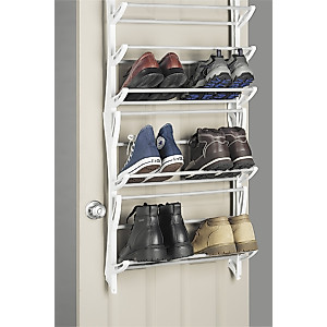 Whitmor Over the Door Shoe Rack, Fold-up Non-slip Bars, 36 Pair, White