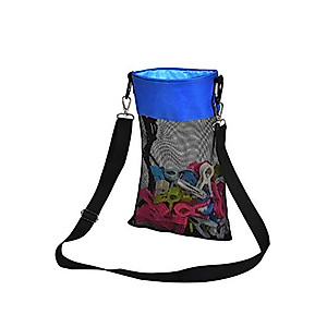 XQBAG Mesh Clothespin Bag, Large-Capacity Clothespin Storage Organizer with Hooks, Multi-Purposes Storage Mesh Bag Drawstring Closure Bag (Blue)