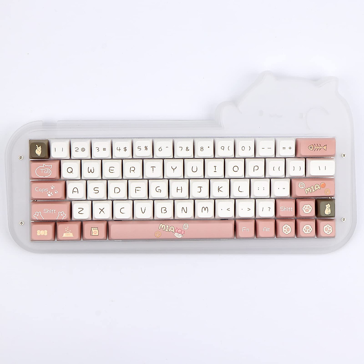 EPOMAKER Mini Cat 64 60% Hot Swappable Acrylic RGB Wired Mechanical Gaming Keyboard, VIA Programmable with Dye Sublimation PBT Keycaps for Mac/Win/Gamers(MIA Keycaps, Epomaker Flamingo Switch)