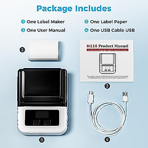 Phomemo M120 Label Maker, Barcode Label Printer, Mini Portable Wireless Bluetooth Thermal Label Printer for Retail, QR Code, Images & Small Business, Compatible with Android, iOS & PC, White